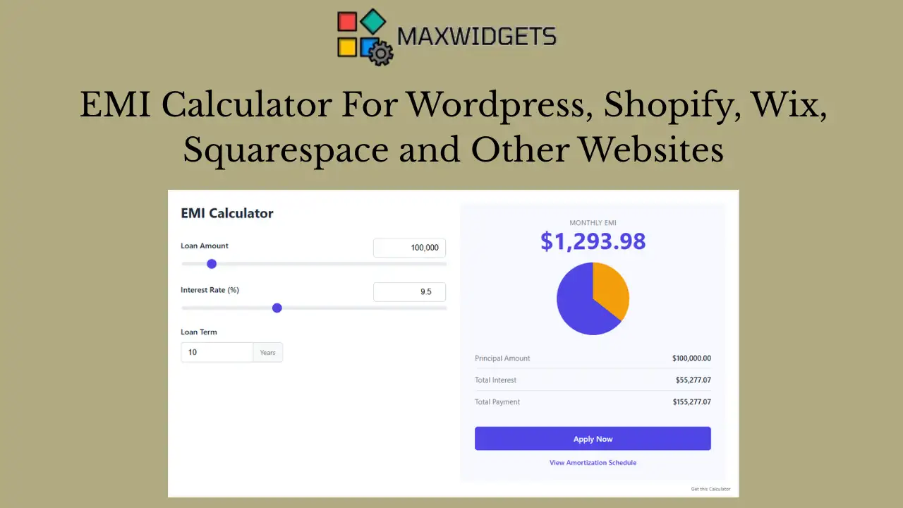 EMI Calculator Widget For Wordpress and Other Websites - MaxWidgets