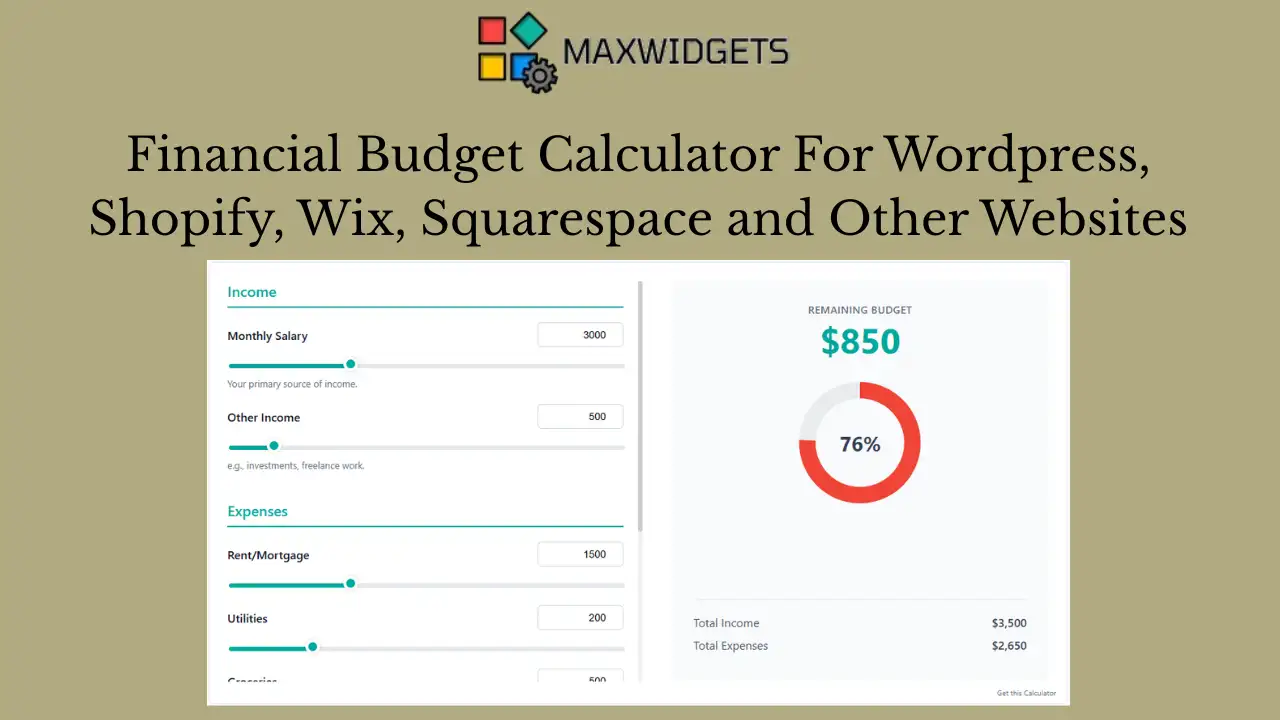 Financial Budget Calculator Widget For Wordpress and Other Websites ...